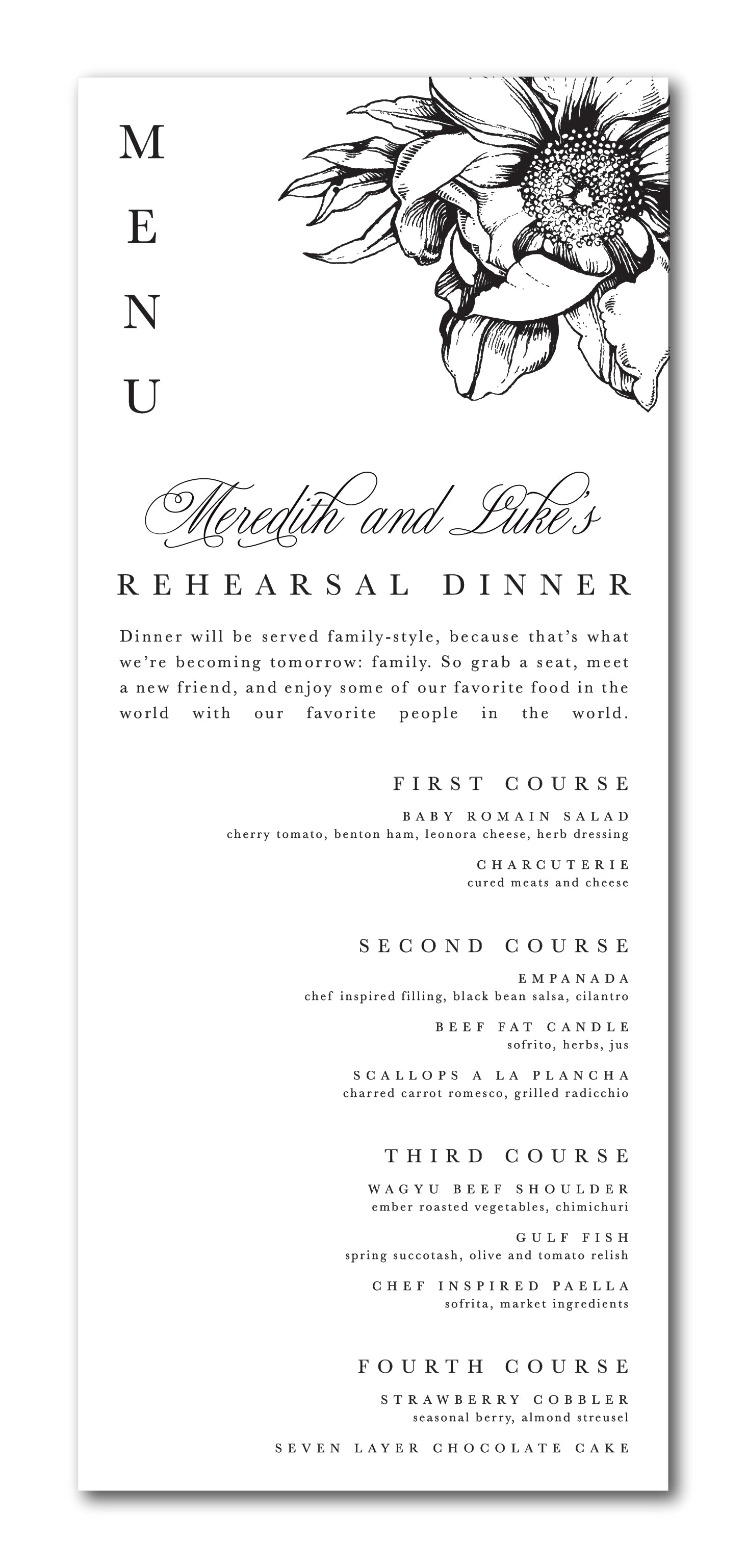 The Meredith Menu Card – Ledgewood Fine Stationery